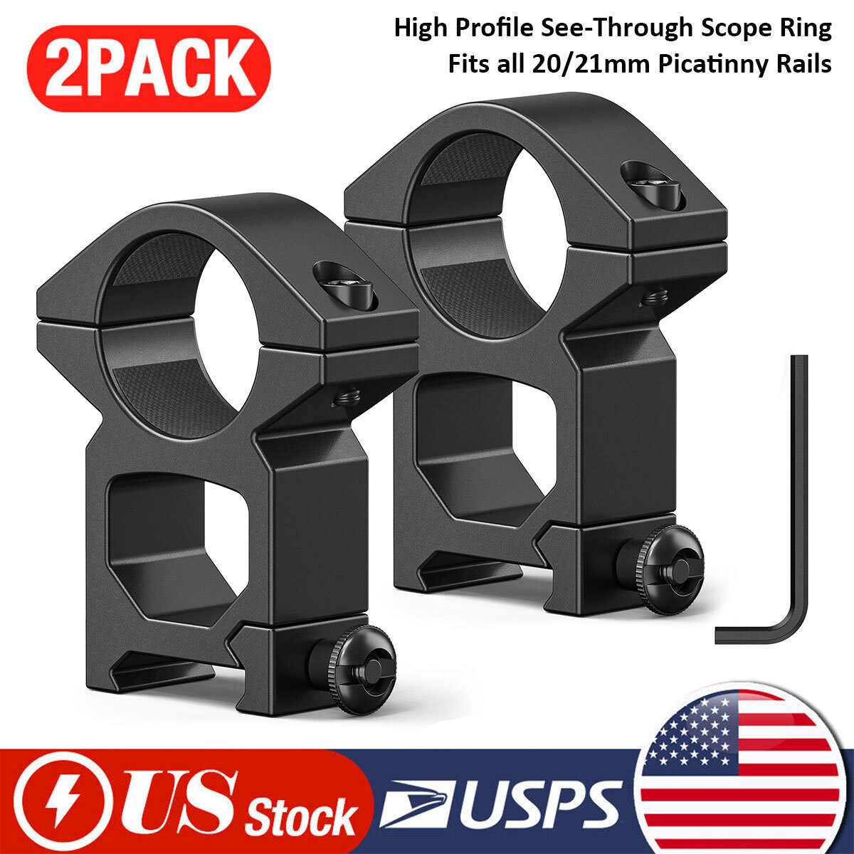 1'' inch High Profile Scope Rings for 20/21mm Picatinny Weaver Mount ...