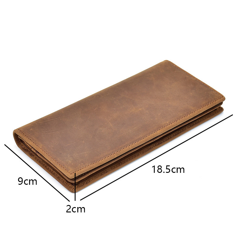 Mens Genuine Crazy Horse Leather RFID Blocking Bifold Long Wallet Card ...