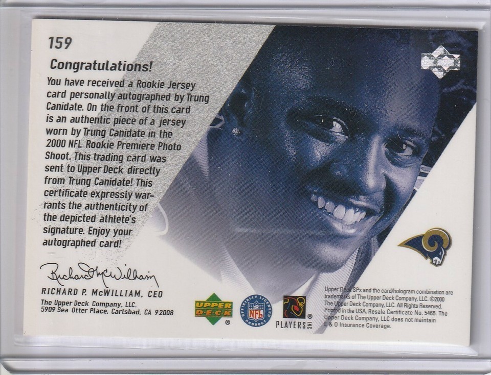 Trung Canidate 2000 Upper Deck SPX Rookie Auto Jersey 1814/2000 Rams | eBay