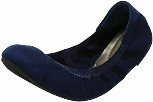 Dexflex Comfort Women's Claire Navy Blue Faux Suede Scrunch Ballet Flat ...