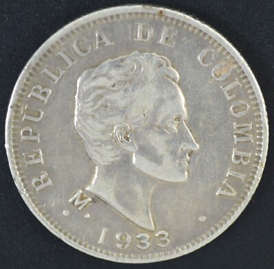 1933 Columbia Coin Cincuenta Centavos Silver G. 12.5 LEY .900 World ...