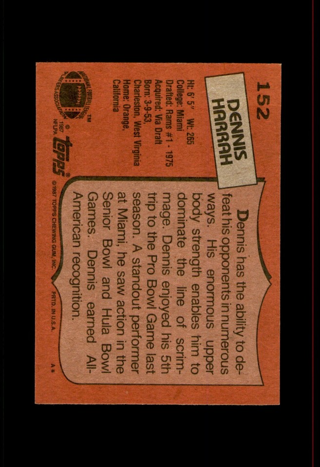 1987 TOPPS FOOTBALL LOS ANGELES RAMS #152 DENNIS HARRAH | eBay