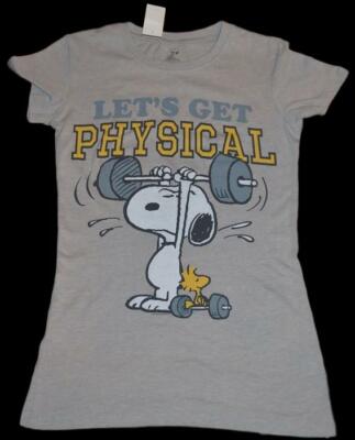 NWT PEANUTS SNOOPY & WOODSTOCK "LET'S GET PHYSICAL" EXERCISE TEE T ...
