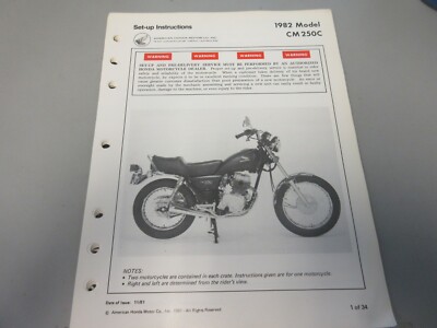 1982 82 Honda CM250C CM 250 Motorcycle Set-Up Instructions Pre-Delivery ...