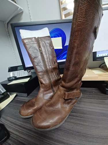 Ruff-Hewn Brown Leather Below Knee Boots Full Side Zip Women’s Size 8M ...