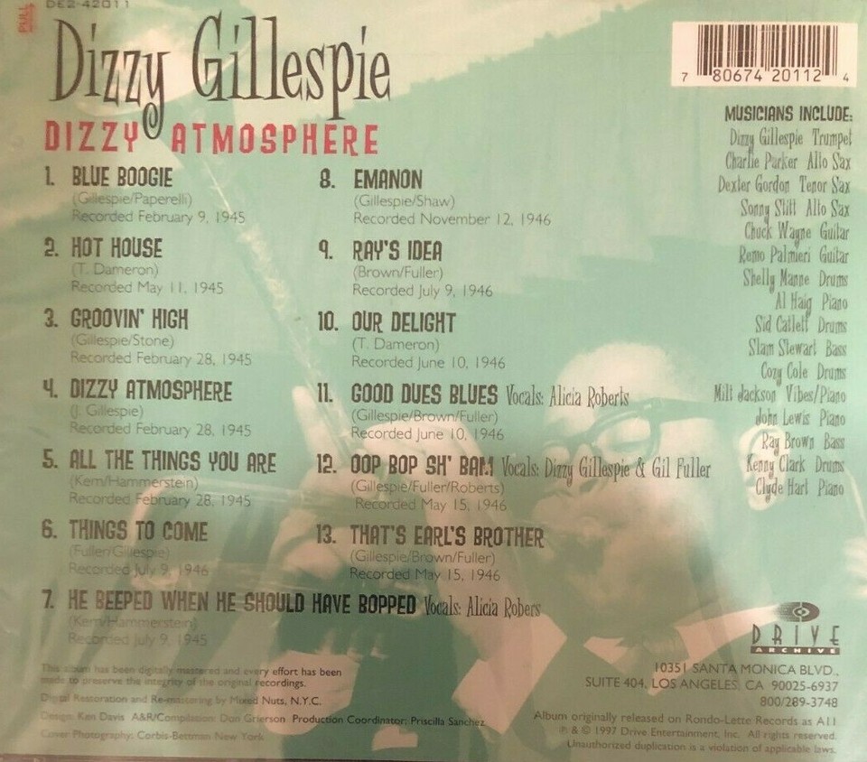 Dizzy Atmosphere [Drive Archive] by Dizzy Gillespie (CD, Nov-1997 ...