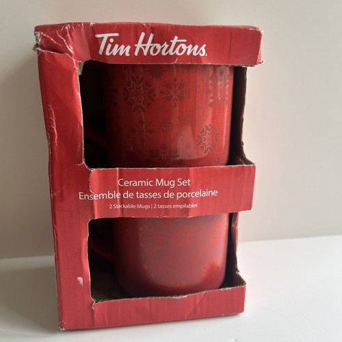 (2) Tim Hortons® Red Christmas Snowflake Ceramic Mug Set in Box (new ...