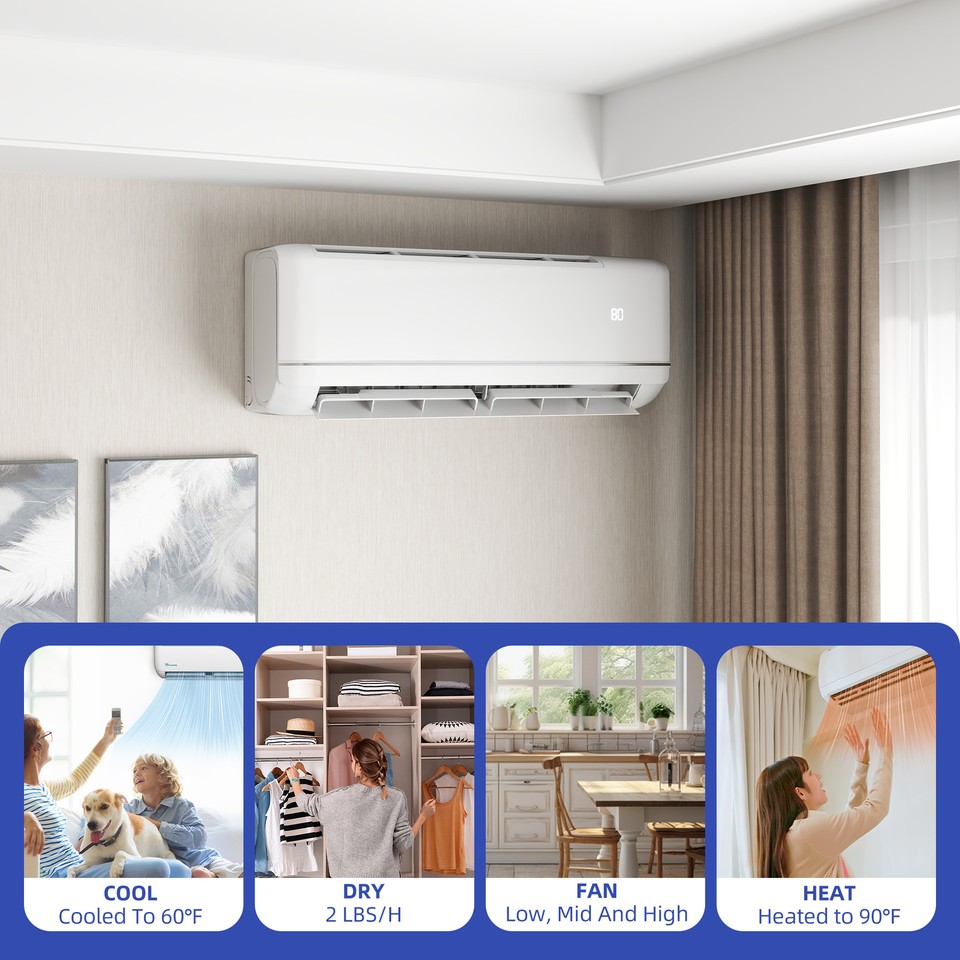 24000 BTU 220V Mini Split Air Conditioner Heat Pump System Wifi ...