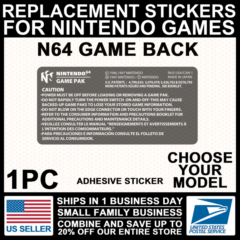 N64/SNES Rear Back Adhesive Sticker Replacement Game Cart Cartridge ...