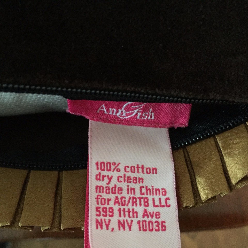 Ann Gish Pillow Velvet Chocolate Brown Amber Edge Trim- Gorgeous- Rare ...