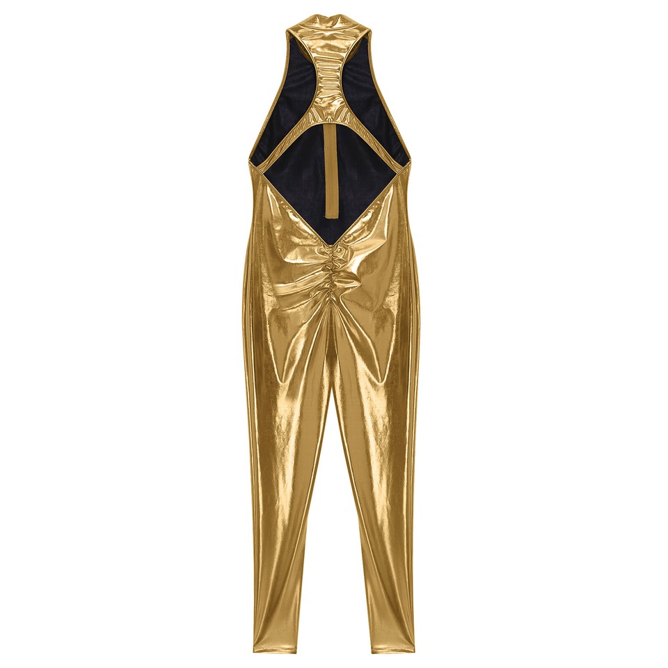 Womens Shiny Metallic Unitard One Piece Bodycon Jumpsuits Catsuit Club ...