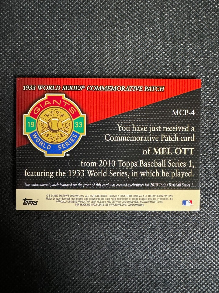2010 Topps Commemorative Patch #MCP4 Mel Ott | eBay