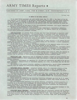ARMY TIMES REPORTS October 1953 4-page newsletter | eBay