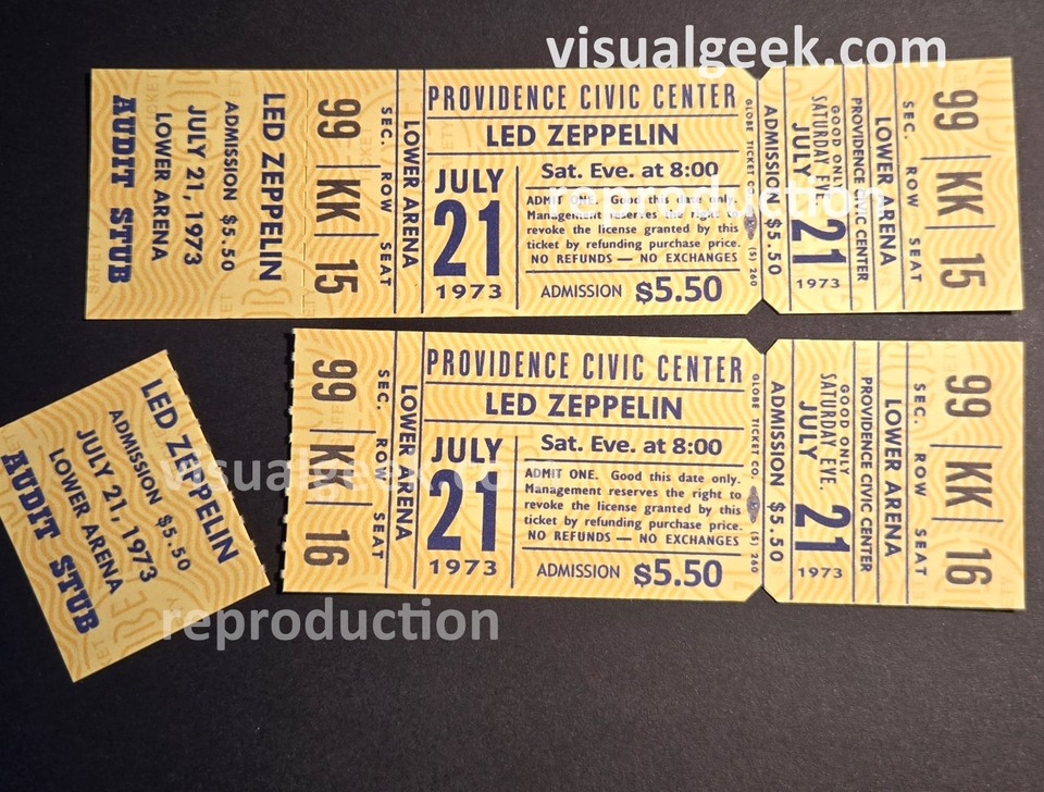 Led Zeppelin Concert Tickets July 21 1973 Providence Civic Center ...