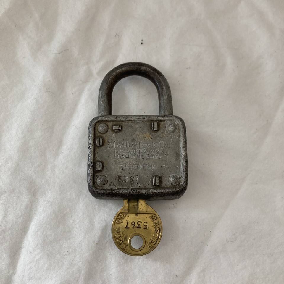 Vintage Master Lock Co. # 77 Padlock Embossed Lion Head Lock with Key ...