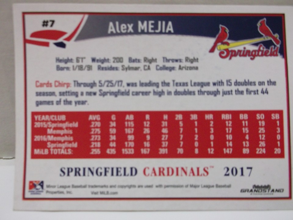 Alex Mejia Springfield Cardinals minor league signed card 2017 | eBay