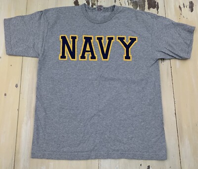 US NAVY - Vtg Bayside Gray Block Letter USN Military T-shirt, Mens ...