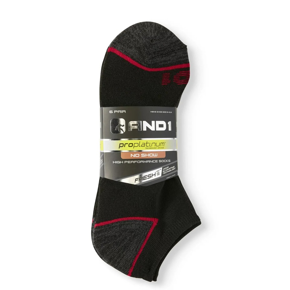 AND1® Men's Pro Platinum No Show Socks 6-Pack " FRESH~HIGH PERFORMANCE ...