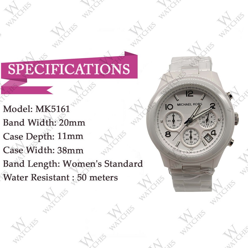 Michael Kors MK5161 Women's Runway Midsize White Ceramic Chronograph ...