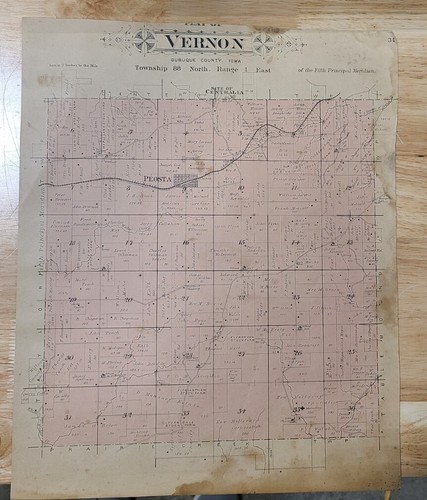Vernon Township Plat Map Dubuque County Iowa Peosta New Melleray | eBay