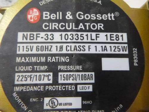 Bell & Gossett Circulator Pump NBF-33 103351LF 1E81 Bronze 1/15HP 115V ...