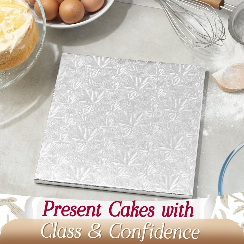 1 Pack Silver Cardboard Cake Board 10x10 Inch Square 0.5 Inch Thick ...