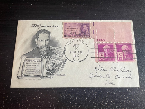 Joseph Pulitzer Centennial Cover with Thomas Edison Stamps - 1947 | eBay