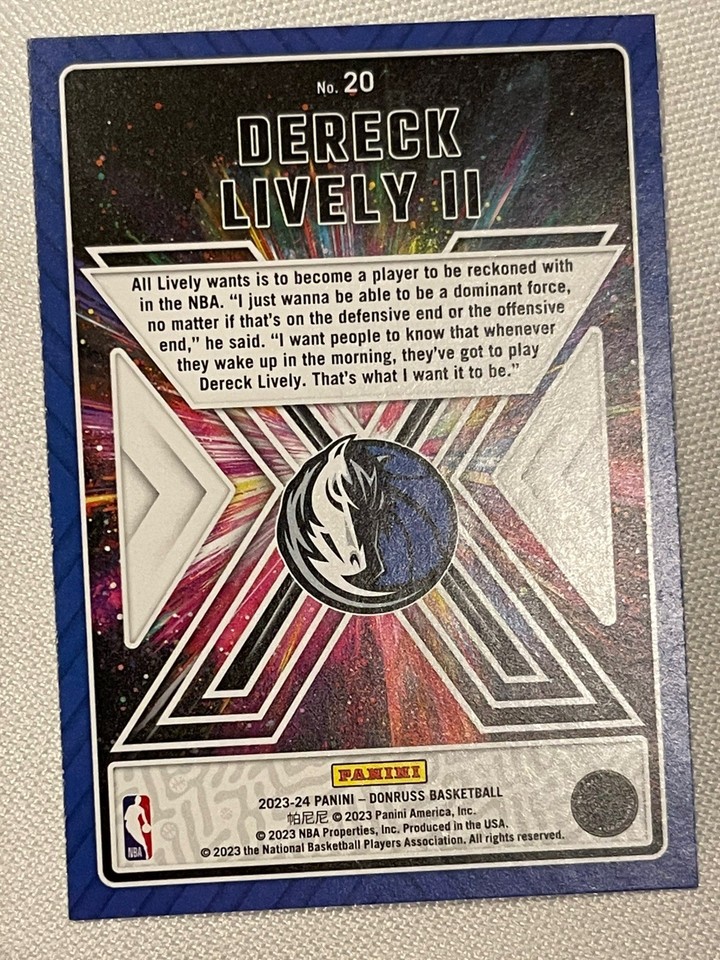 Derek Lively II 2023-24 Donruss Great X-Pectations RC #20 Dallas ...