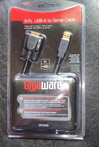 Gigaware 6ft USB-A To Serial Cable Compatible With Windows Black New | eBay