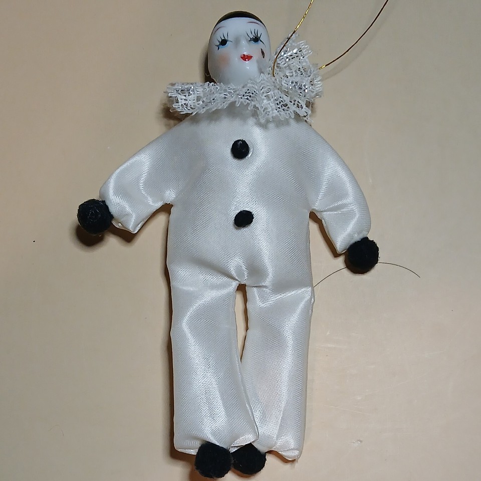 5” Porcelain Stuffed Pierrot Clown Doll /golden string Jumpsuit & Tear ...
