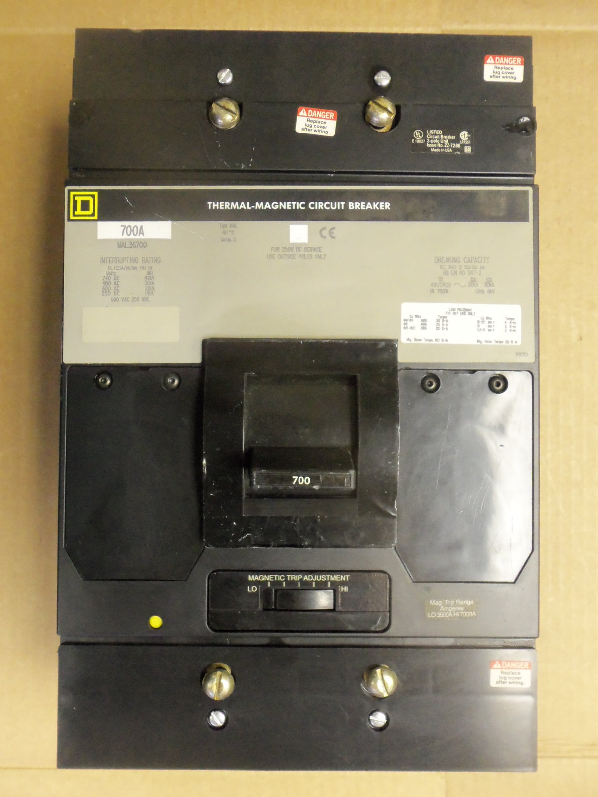 Square D MAL MAL36700 3 Pole 700 Amp 600v Gray Label Circuit Breaker | eBay