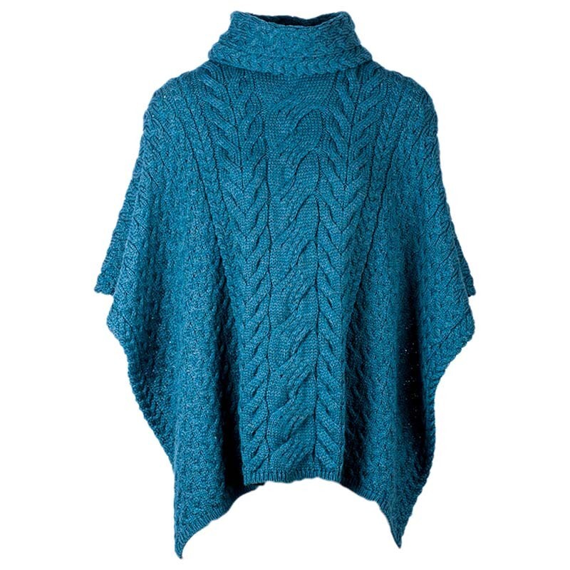 Aran Cable Knit Poncho Irish Merino Wool Cowl Neck Pullover Warm Soft ...