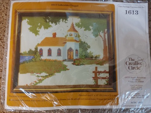 Creative Circle Cross Stitch Kit #1613 Lakeside Chapel - vintage 1982 ...