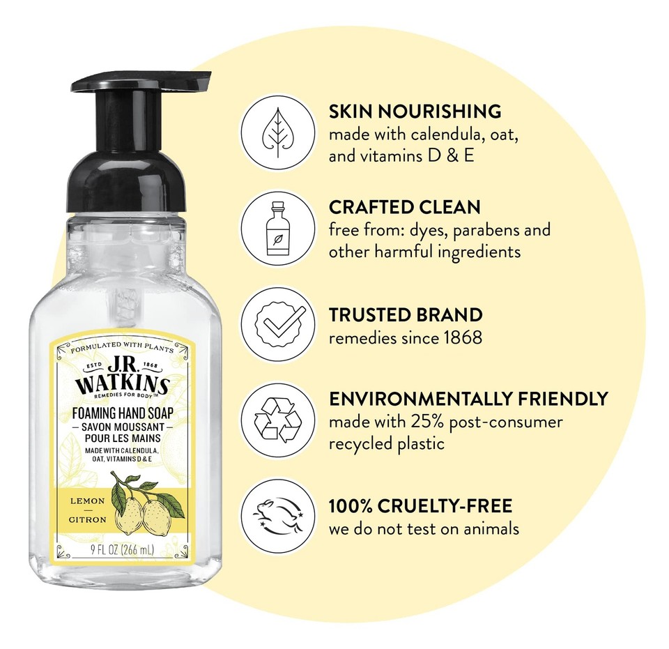 J.R. Watkins Foaming Hand Soap with Pump Dispenser, 9 Fl Oz (Pack of 3 ...