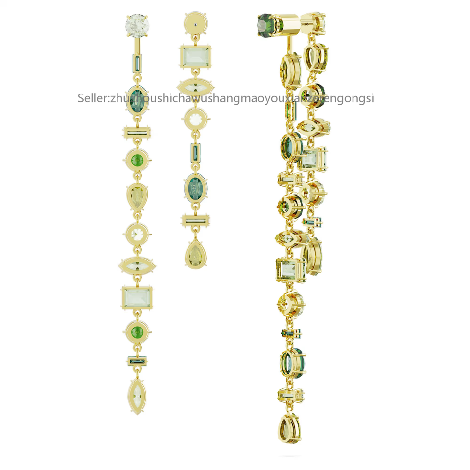 New Gema drop earrings, Asymmetrical, Mixed cuts, Long, Green, Gold ...