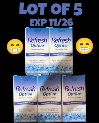 Lot Of 5 Refresh Optive Dual Action Eye Drops 0.5 FL Oz (15mL) EXP 11/ ...