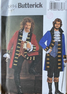 Butterick 3894 Men's Pirate Costume Captain Hook sewing pattern LARGE ...