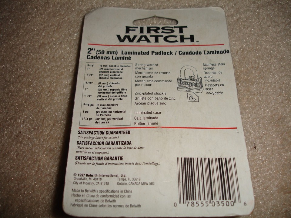 New in Package First Watch 2"(50 mm) Laminated Padlock with 2 Keys ...