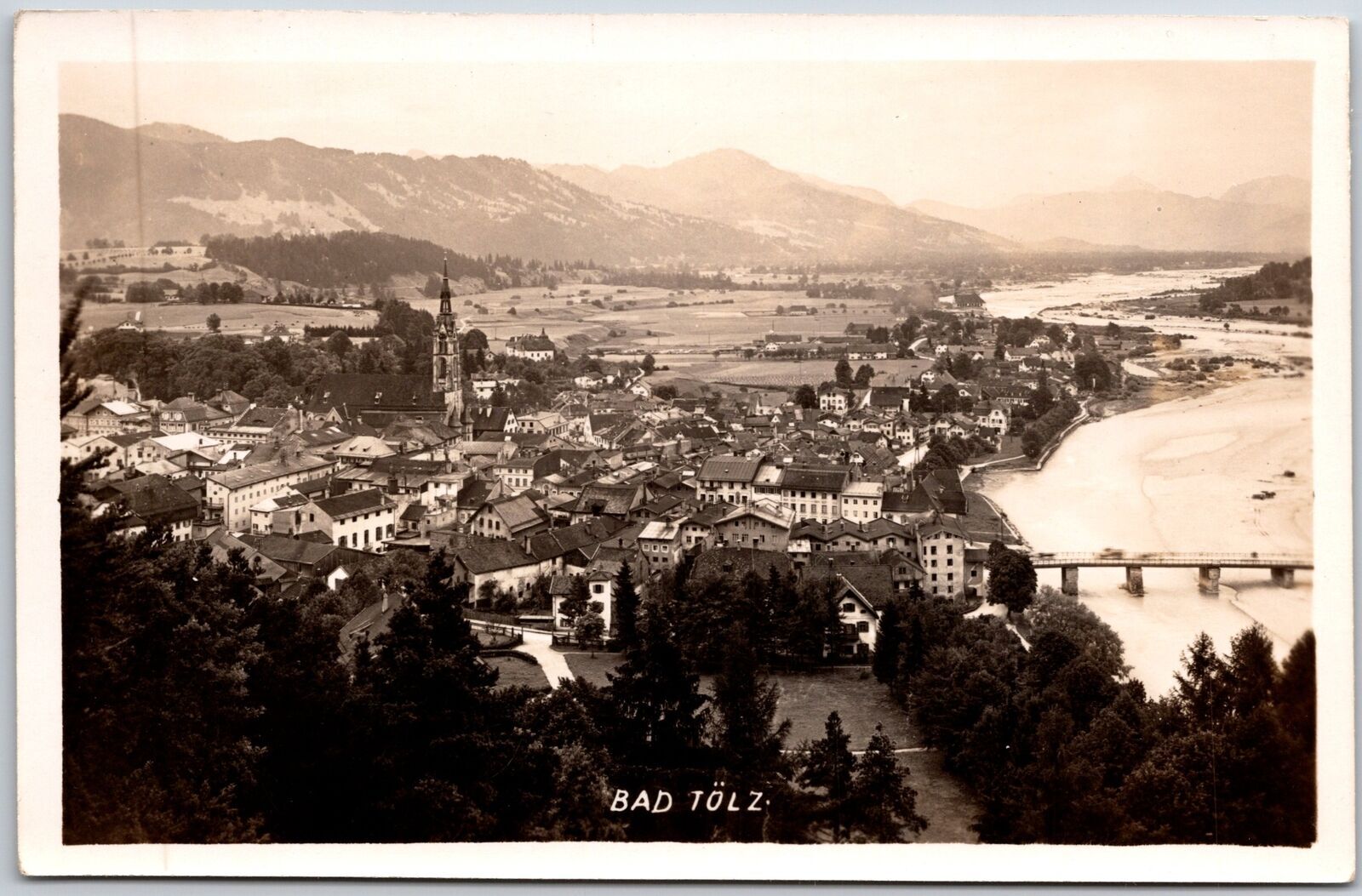 Bad Tolz Germany Panorama of Buildings River & Bridge Real Photo RPPC ...
