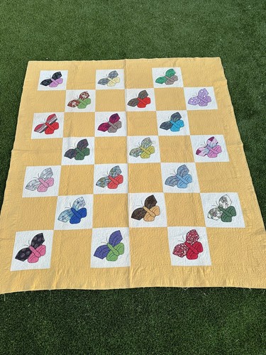 Vintage Hand Stitch Butterfly Quilt Squares Colorful Throw Blanket ...