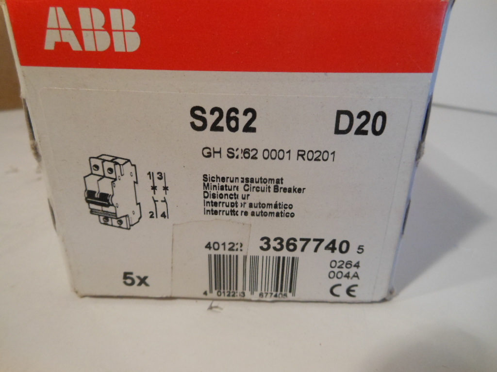 ABB S262 D20 NEW 20A 2 Pole Circuit Breakers S262-D20 Box of 5 breakers ...