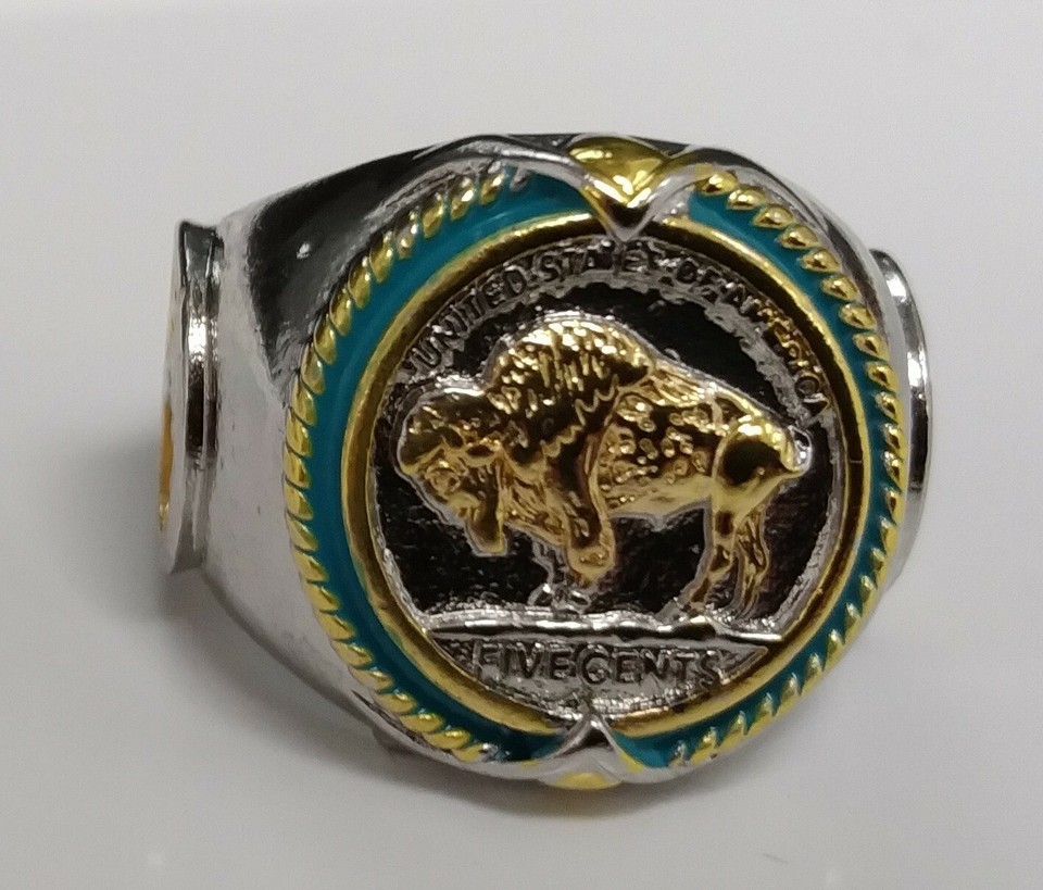 Buffalo Gold Silver Ring Coin Indian Retro Old USA 1937 U C Vintage ...