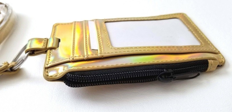 Victoria's Secret PINK Lanyard ID Holder Wallet Gold Iridescent Logo ...