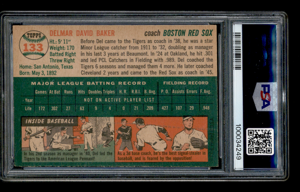 100034249 1954 Topps #133 Del Baker Boston Red Sox PSA 8 NM-MT | eBay