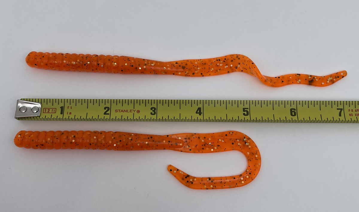 25ct 7 Inch Orange Pumpkin Curly Tail Soft Plastic Ribbon Worm Fishing ...