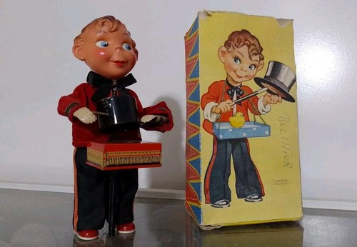 Vintage 1950s MAX CARL Tin Wind-up Magician Boy (Original Monkey Head ...