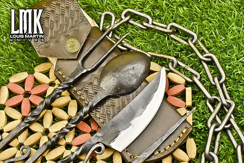 LMK Handmade Antique Table Set AUS-10 Steel Hammered Pattern Lot of 4 ...