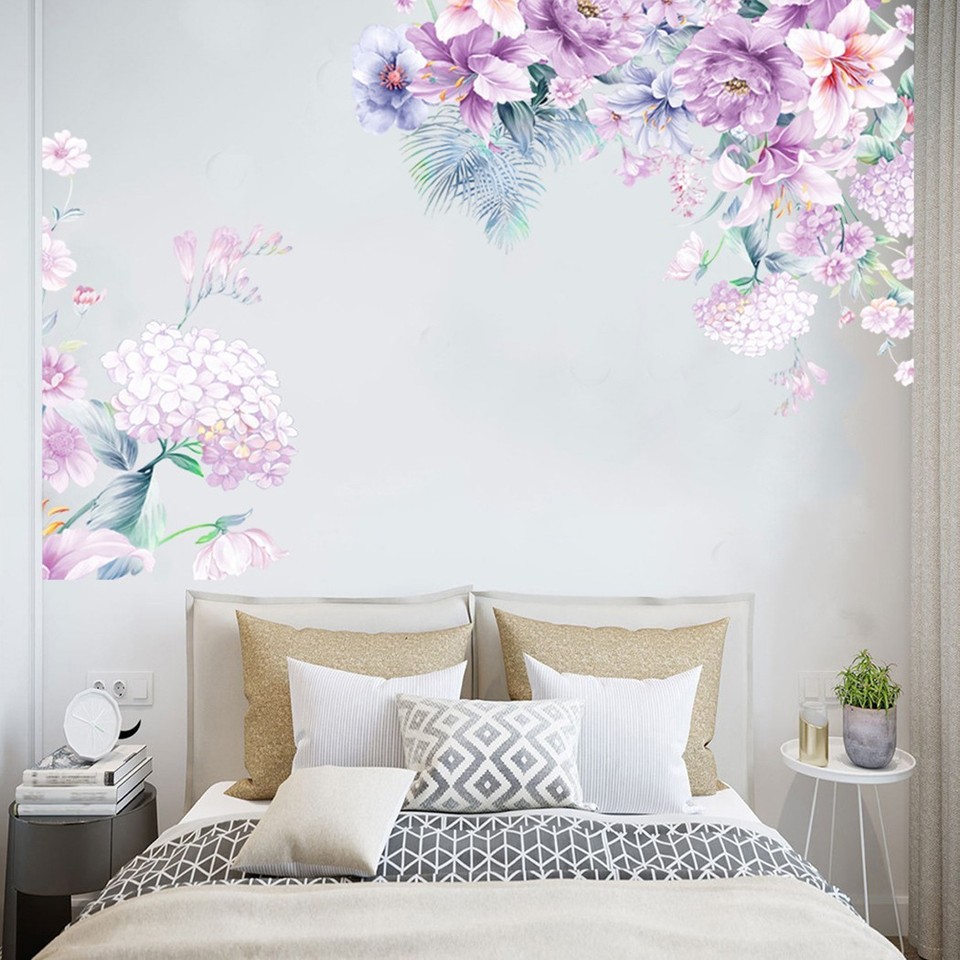 New Practical Wall Stickers Purple Peony Removable Waterproof ...