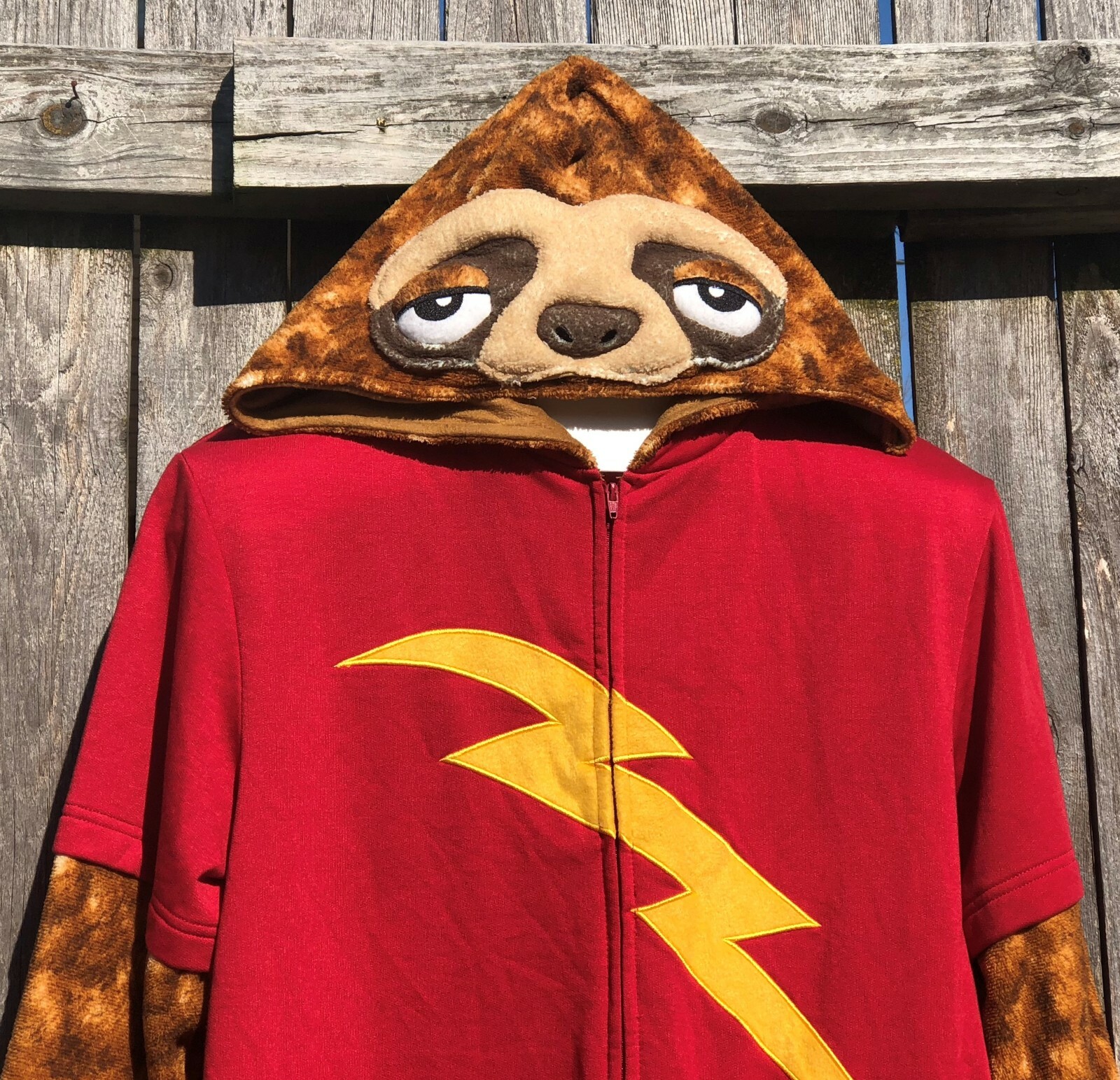 Super Sloth Costume Zip Front Hood Plush Furry~Adult M - Gem