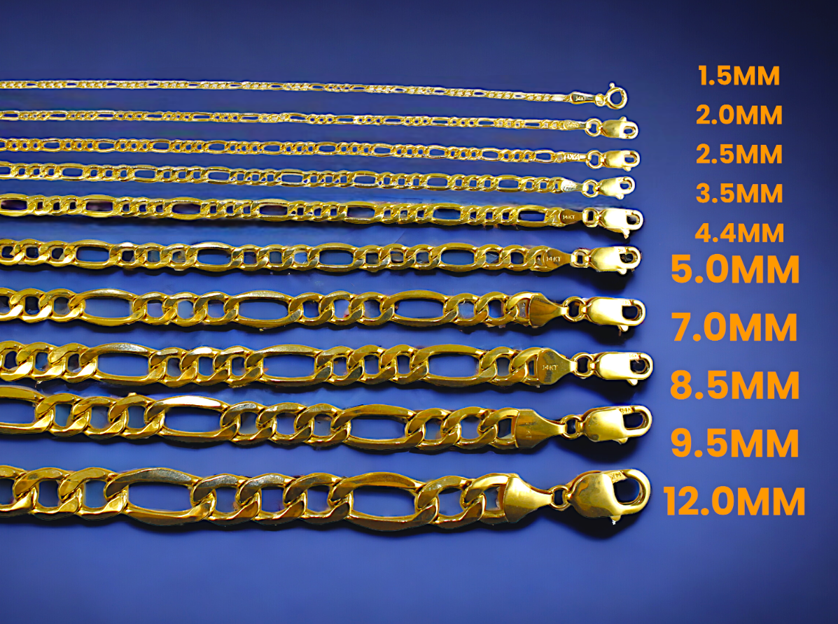 14K Yellow Gold 1.5mm-12mm Figaro Chain Necklace Link All Sizes Real ...
